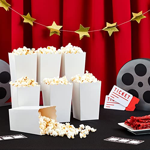 100 Pack White Popcorn Boxes for Party, Bulk Paper Treat Containers for Movie Night Decorations (3.3 x 5.5 x 3.5 in)