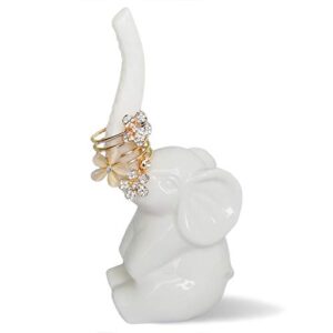 home smile elephant ring holder for jewelry,engagement wedding ring display holder stand trinket trays (litltle white)