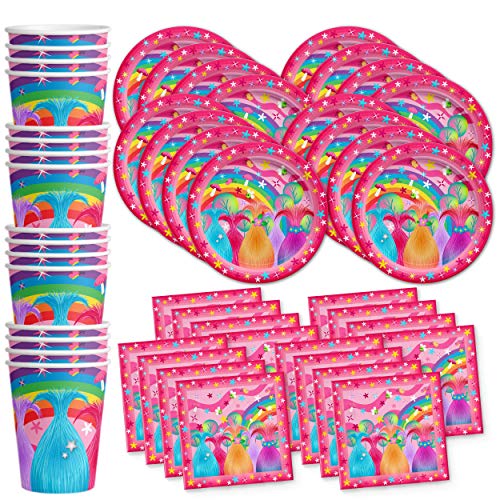 Trolls Party Birthday Party Supplies Set Plates Napkins Cups Tableware Kit for 16