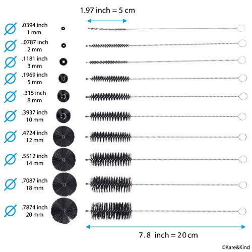 Set of 15 Cleaning Brushes and 10 Cleaning Needles - for Small Openings/Tubes/Pipes - for Example: Spray Paint Gun, Car/Motorcycle/Scooter Carburetor, Pet Feeding Bottle, Coffee Machine, etc.