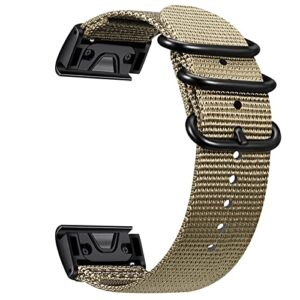 Fintie Band Compatible with Garmin Fenix 5X/5X Plus, Fenix 6X/6X Pro, Fenix 7X, Fenix 3/3 HR, Descent MK1/D2 Delta PX/D2 Charlie, 26mm Quickfit Soft Nylon Sport Strap (Desert Tan)