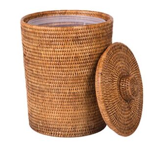 Kouboo La Jolla Rattan Round Plastic Insert & Lid, Large, Honey-Brown for Bedroom, Living Room and Bathroom Basket for Dry and Organic Waste