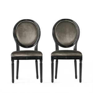 christopher knight home camille traditional velvet dining chairs, 2-pcs set, grey / gloss black