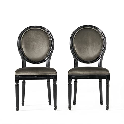 Christopher Knight Home Camille Traditional Velvet Dining Chairs, 2-Pcs Set, Grey / Gloss Black