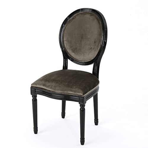 Christopher Knight Home Camille Traditional Velvet Dining Chairs, 2-Pcs Set, Grey / Gloss Black