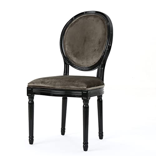 Christopher Knight Home Camille Traditional Velvet Dining Chairs, 2-Pcs Set, Grey / Gloss Black