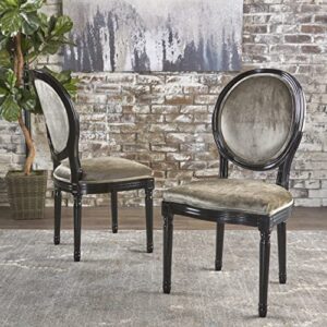 Christopher Knight Home Camille Traditional Velvet Dining Chairs, 2-Pcs Set, Grey / Gloss Black