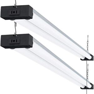 sunco led workshop black garage shop light 4ft, plug in linkable utility light fixtures, 260w=40w, 5000k daylight, frosted lens, pull chain, hanging/mounted, 4100 lm - etl energy star 2 pack