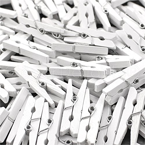 CleverDelights 1 1/8" White Mini Wood Clothespins - 50 Pack