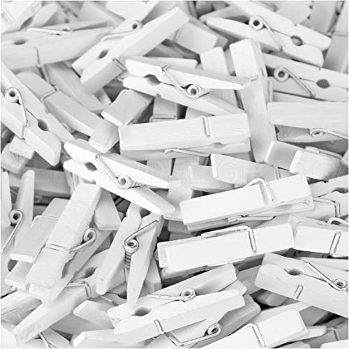 CleverDelights 1 3/8" White Mini Wood Clothespins - 100 Pack