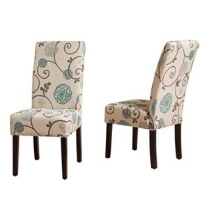 christopher knight home pertica fabric dining chairs, 2-pcs set, polyester white and blue floral