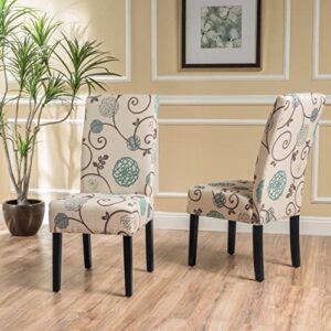 Christopher Knight Home Pertica Fabric Dining Chairs, 2-Pcs Set, Polyester White And Blue Floral