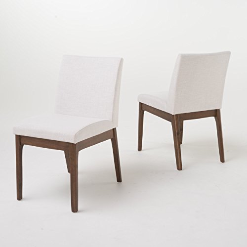 Christopher Knight Home Kwame Fabric / Walnut Finish Dining Chairs, 2-Pcs Set, Light Beige