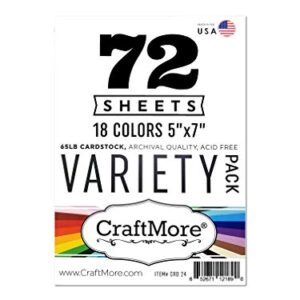 CraftMore Card Stock Variety Essential Pack, 5 by 7 Inches, 72 Sheets