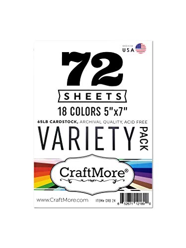 CraftMore Card Stock Variety Essential Pack, 5 by 7 Inches, 72 Sheets