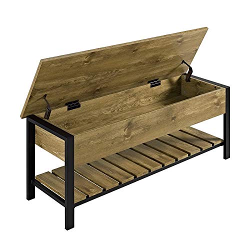 Pemberly Row Modern Farmhouse Entryway Bench Shoe Storage Open-Top Hallway Organizer, 48 Inch, in Rustic Brown Barnwood