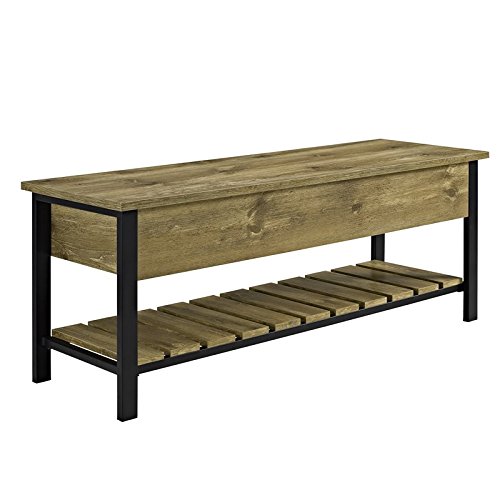 Pemberly Row Modern Farmhouse Entryway Bench Shoe Storage Open-Top Hallway Organizer, 48 Inch, in Rustic Brown Barnwood