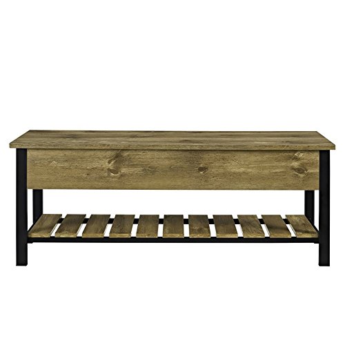 Pemberly Row Modern Farmhouse Entryway Bench Shoe Storage Open-Top Hallway Organizer, 48 Inch, in Rustic Brown Barnwood