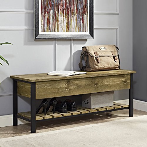 Pemberly Row Modern Farmhouse Entryway Bench Shoe Storage Open-Top Hallway Organizer, 48 Inch, in Rustic Brown Barnwood