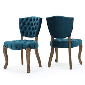 christopher knight home bates tufted velvet fabric dining chairs, 2-pcs set, dark teal