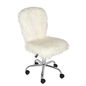 Linon Cora Faux Flokati Armless Office Chair, White