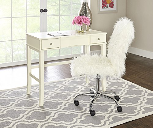 Linon Cora Faux Flokati Armless Office Chair, White