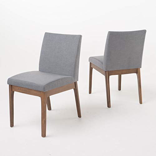 Christopher Knight Home Kwame Fabric / Walnut Finish Dining Chairs, 2-Pcs Set, Dark Grey