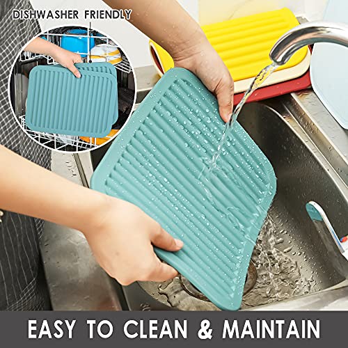 Silicone Trivets for Hot Pots and Hot Pans, Silicone Trivets Mat Set, Hot Pads, Silicone Hot Mats, Heat Resistant Placements, Small Dish Drying Mat, Grey Trivets, Rectangular Trivets Set of 2s