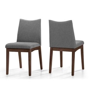 christopher knight home dimitri fabric with walnut finish dining chairs, 2-pcs set, dark grey