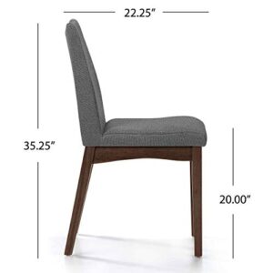 Christopher Knight Home Dimitri Fabric with Walnut Finish Dining Chairs, 2-Pcs Set, Dark Grey