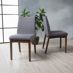 Christopher Knight Home Dimitri Fabric with Walnut Finish Dining Chairs, 2-Pcs Set, Dark Grey