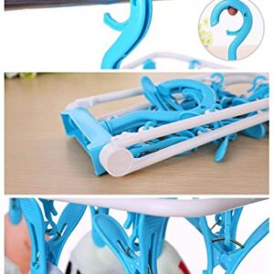 Creatiee 2 Pack Folding Portable Travel Clip, Drip Drying Hanger Rack with 12 Clips for Clothes Socks Underwear - Windproof & Space Saving (Light Blue + Light Purple)