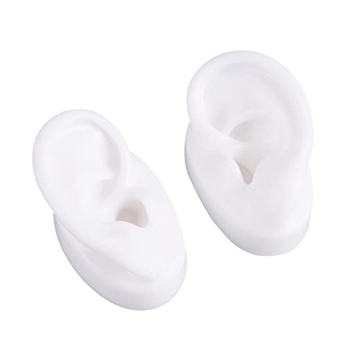 (One Pair) Silicone Ear Model Soft - Flexible Earmold Ear Displays for Acupuncture, Jewelry, Audio Music Recording, Education (White)