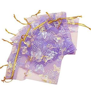 tovip wholesale 100pcs organza bag butterfly design wedding pouches jewelry packaging bags (light purple, 3.5x4.5 (9x12cm))