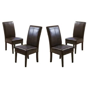 christopher knight home pertica t-stitch leather dining chairs, 4-pcs set, chocolate brown