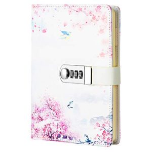 junshop creative password lock journal locked diary digital locking diary notepad book combination journal diary with lock a5 planner cover (style 4)