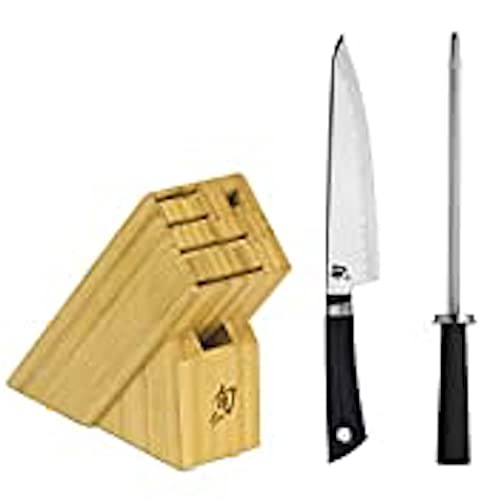 Shun Cutlery Sora 3-Piece Build-A-Block Set, Kitchen Knife and Knife Block Set, Includes 8” Chef's Knife, Honing Steel, & Knife Block, Handcrafted Japanese Kitchen Knives