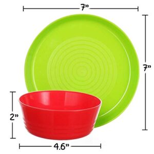 Plaskidy Kids Plastic Plates and Bowl Set - 4 Kids Bowls and 4 Kids Plates in Fun Bright Colors for Toddlers and Kids - Plastic Plates Reusable Dishwasher & Microwave Safe BPA Free for Kids & Toddler