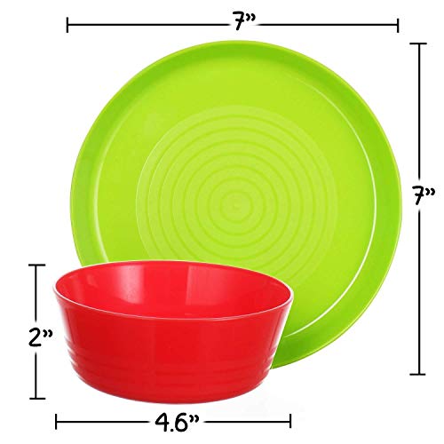 Plaskidy Kids Plastic Plates and Bowl Set - 4 Kids Bowls and 4 Kids Plates in Fun Bright Colors for Toddlers and Kids - Plastic Plates Reusable Dishwasher & Microwave Safe BPA Free for Kids & Toddler