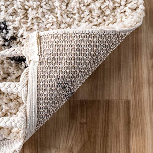 nuLOOM Jessie Moroccan Lattice Tassel Shag Area Rug, 6 ft 7 in x 9 ft, Off White