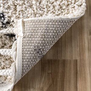 nuLOOM Jessie Moroccan Lattice Tassel Shag Area Rug, 9' 2" x 12', Off-white