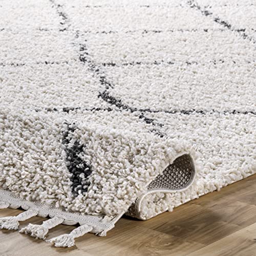 nuLOOM Jessie Moroccan Lattice Tassel Shag Area Rug, 9' 2" x 12', Off-white