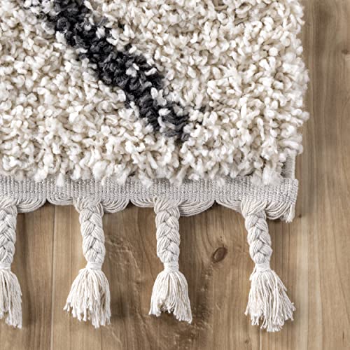 nuLOOM Jessie Moroccan Lattice Tassel Shag Area Rug, 9' 2" x 12', Off-white