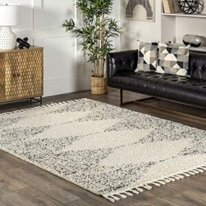 nuloom sadie moroccan diamond tassel shag area rug, 6' 7" x 9', off-white