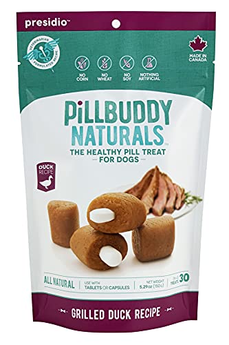 Presidio Pill Buddy Naturals - All Natural Ingredients - Duck Recipe Pill Hiding Treats for Dogs - Make A Perfect Pill Concealing Pocket Or Pouch for Any Size Medication - 30 Servings