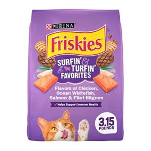 purina friskies dry cat food, surfin' & turfin' favorites - (4) 3.15 lb. bags