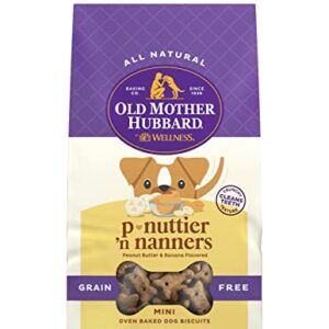 Old Mother Hubbard by Wellness Classic P-Nuttier 'N Nanners Grain Free Natural Dog Treats, Crunchy Oven-Baked Biscuits, Ideal for Training, Mini-Size, 16 ounce bag