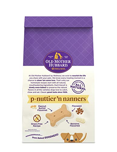 Old Mother Hubbard by Wellness Classic P-Nuttier 'N Nanners Grain Free Natural Dog Treats, Crunchy Oven-Baked Biscuits, Ideal for Training, Mini-Size, 16 ounce bag