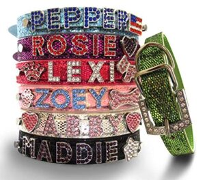 bling stuff for fun, personalized customized pu leather glitter rhinestone bling name collar for dogs & puppies, s, m, l