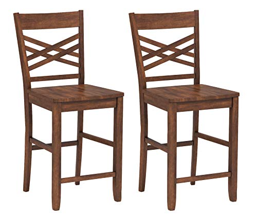 Amazon Brand – Ravenna Home Luna Rustic Wood Counter Stool, 40.5"H, Walnut (Set of 2)